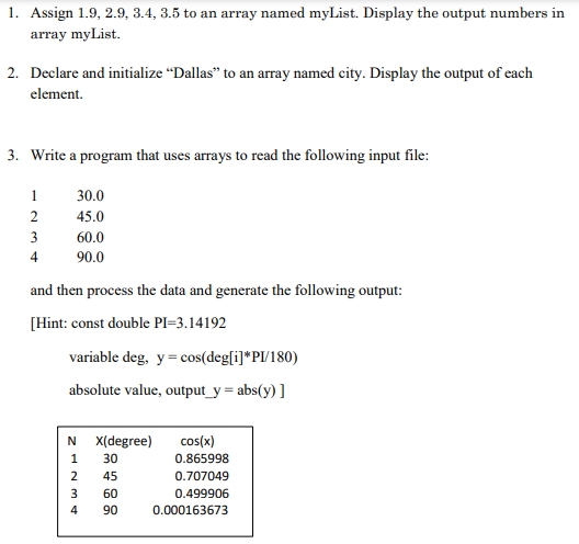 Solved 1 Assign 1 9 2 9 3 4 3 5 To An Array Named