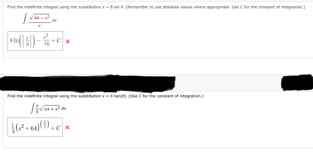 Solved Find the indefinite integral using the substitution x | Chegg.com