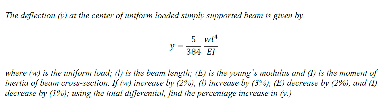 Solved The deflection (y) at the center of uniform loaded | Chegg.com