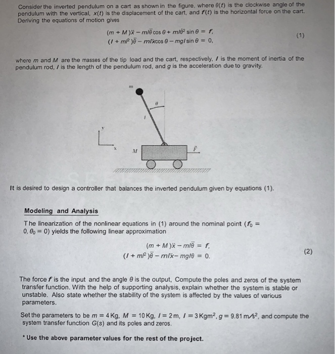 Solved Consider the inverted pendulum on a cart as shown in | Chegg.com