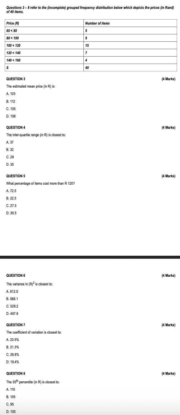 Solved Questions 3-8 ﻿refer to the (incomplete) ﻿grouped | Chegg.com
