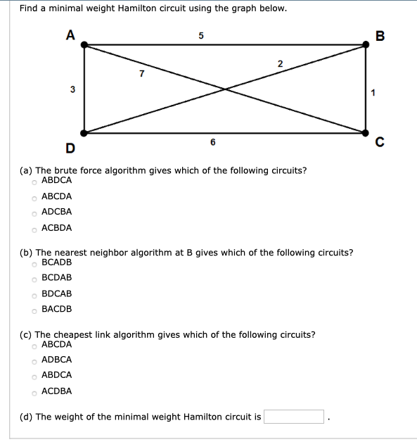 Solved Find a minimal weight Hamilton circuit using the | Chegg.com