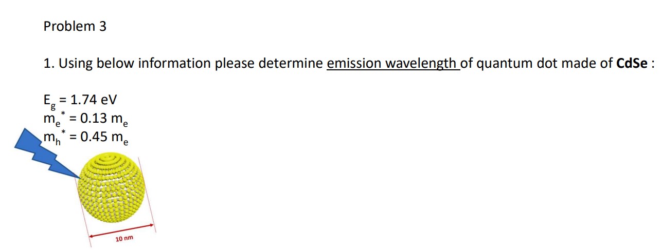 Solved Using Brus Equation ΔE(r)=Egap+8r2h2(me21+mh21)1. | Chegg.com