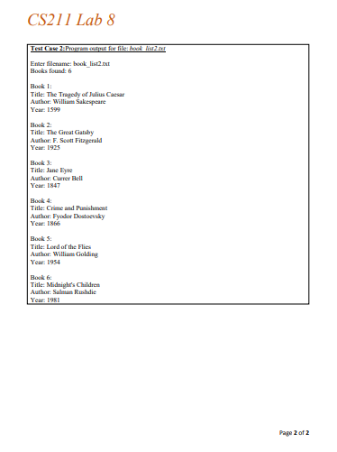 Solved CS211 Lab 8 Question 1 of 1: Load Books: [700 points) | Chegg.com