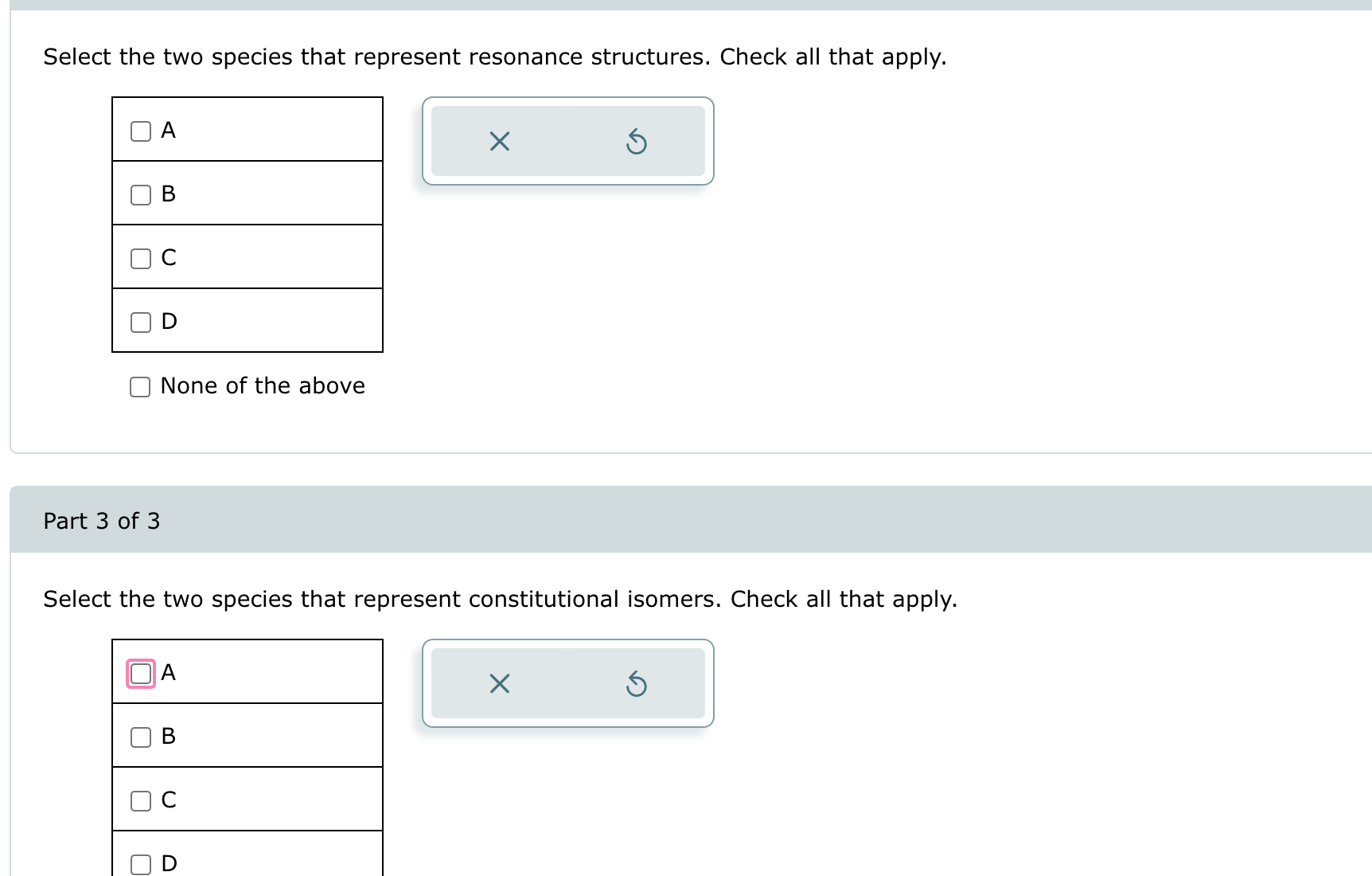 Solved Consider structures A-D. A B Part 1 of 3 Select the | Chegg.com