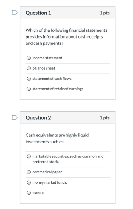 Solved D Question 1 1 pts Which of the following financial | Chegg.com