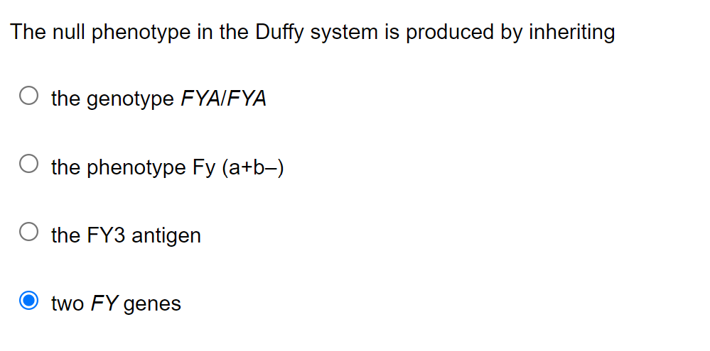 Solved The null phenotype in the Duffy system is produced by | Chegg.com