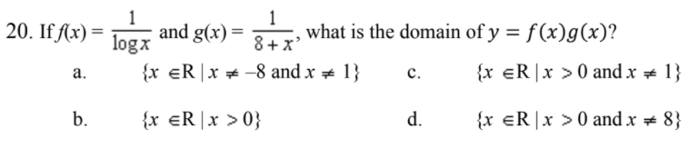Solved 1 20. If f(x) = logx 1 and g(x) = what is the domain | Chegg.com
