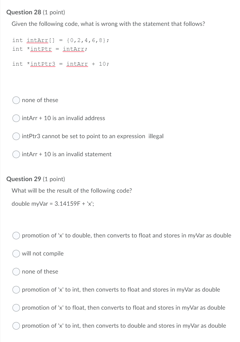 Solved Question 28 (1 point) Given the following code, what | Chegg.com
