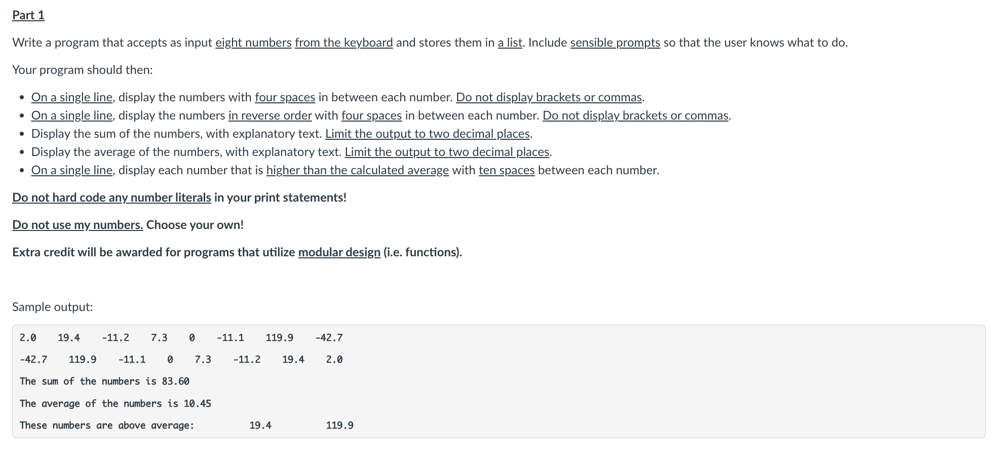 Solved Your program should then: - On a single line, display | Chegg.com