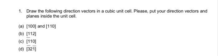 Solved 1. Draw the following direction vectors in a cubic | Chegg.com