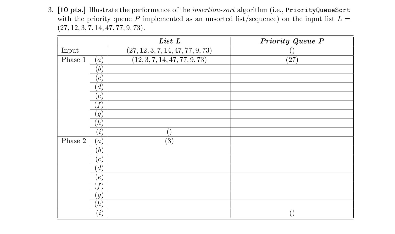 Solved 3. (10 pts.] Illustrate the performance of the | Chegg.com