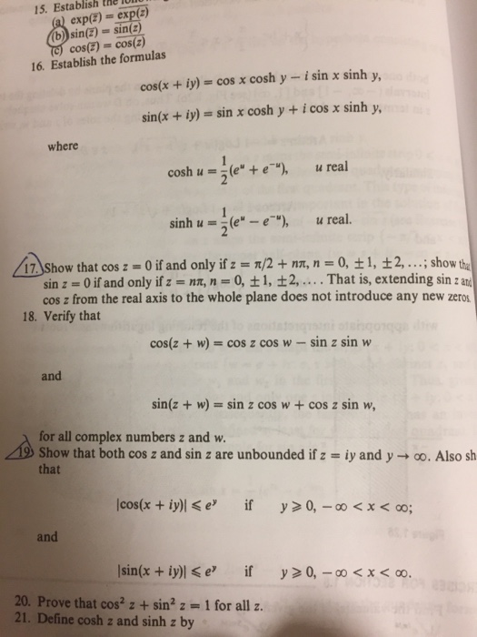 Solved Establish sin (z) = sin(z) cos (z) = cos(z) Establish | Chegg.com