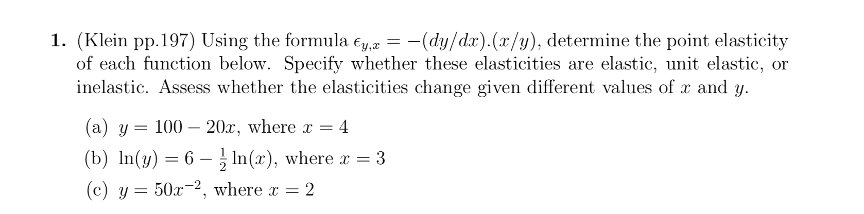 Solved 1. (Klein pp.197) Using the formula ey, of each | Chegg.com