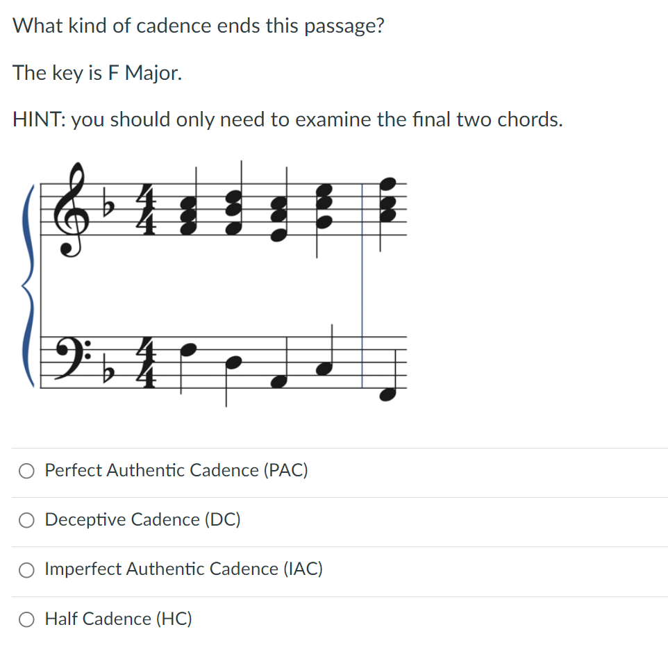 Solved What kind of cadence ends this passage? The key is F | Chegg.com