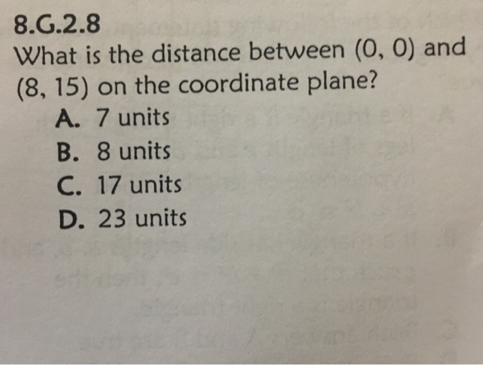 Solved What is the distance between (0, 0) and (8, 15) on | Chegg.com