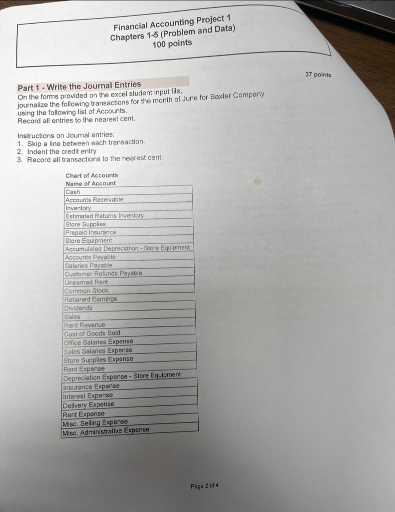 Part 1 - Write the Journal Entries On the forms | Chegg.com