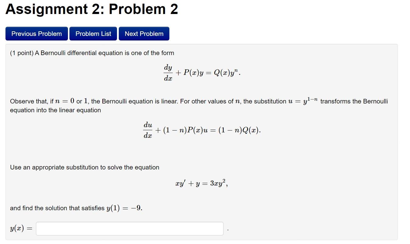 Solved Assignment 2: Problem 2 Previous Problem Problem List | Chegg.com