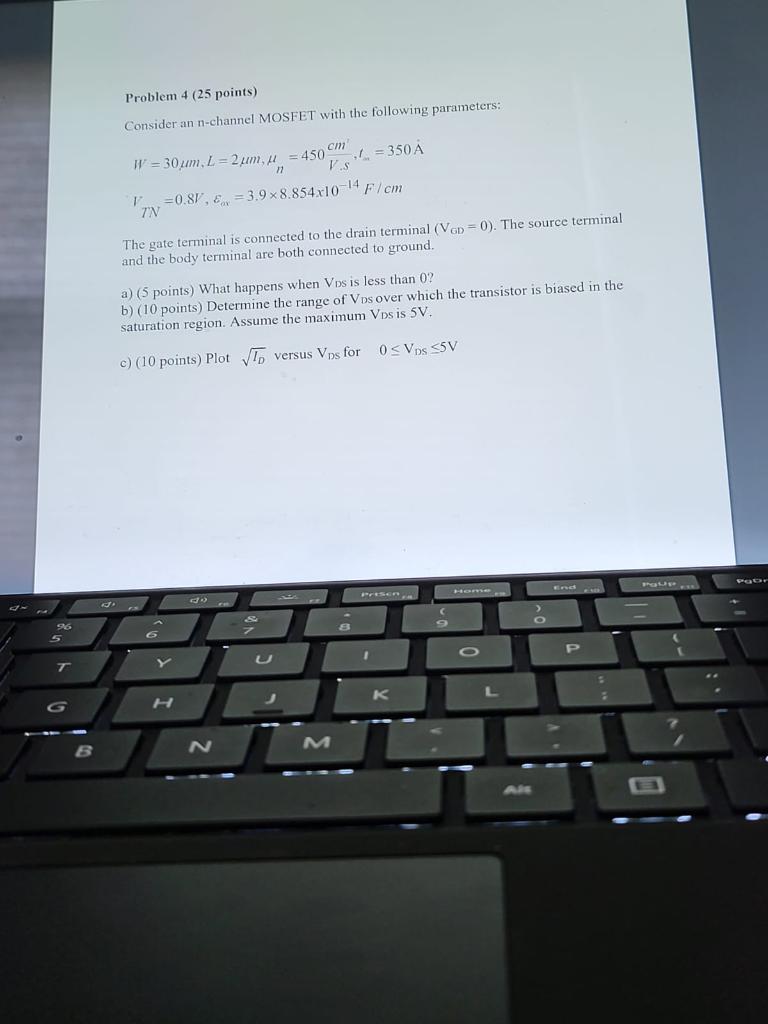Solved Problem 4 (25 points) Consideran n-channel MOSFET | Chegg.com