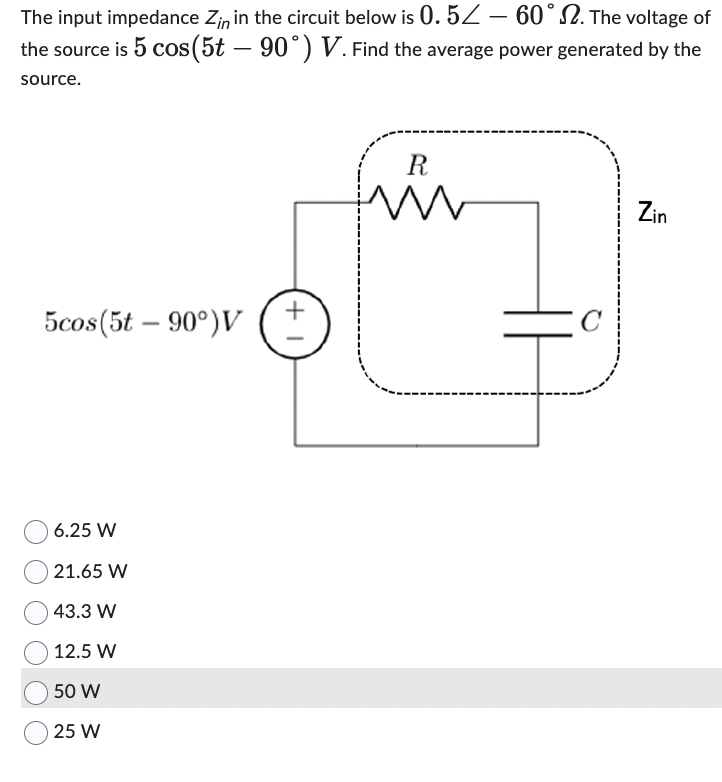 Solved The input impedance Zin in the circuit below is | Chegg.com