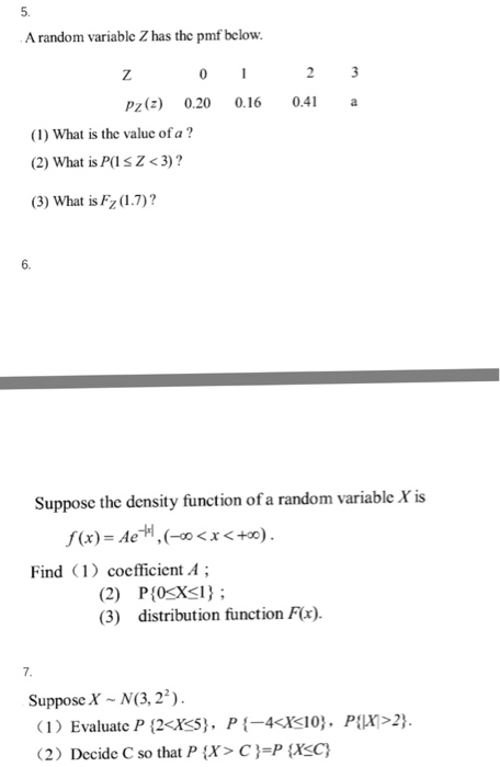Solved A random variable Z has the pmf below. (1) What is | Chegg.com