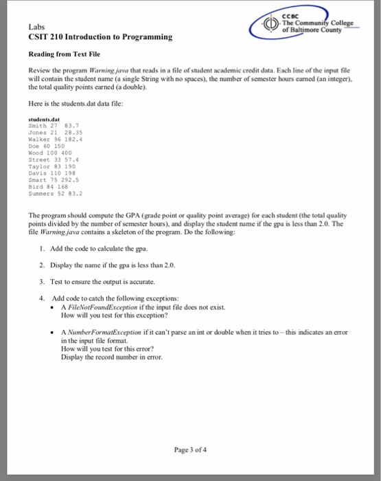 Solved CCBC Labs CSIT 210 Introduction to Programming of | Chegg.com