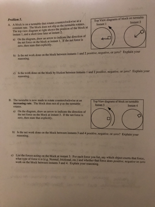 Solved Problem 5 A. A block is on a turntable that rotates | Chegg.com