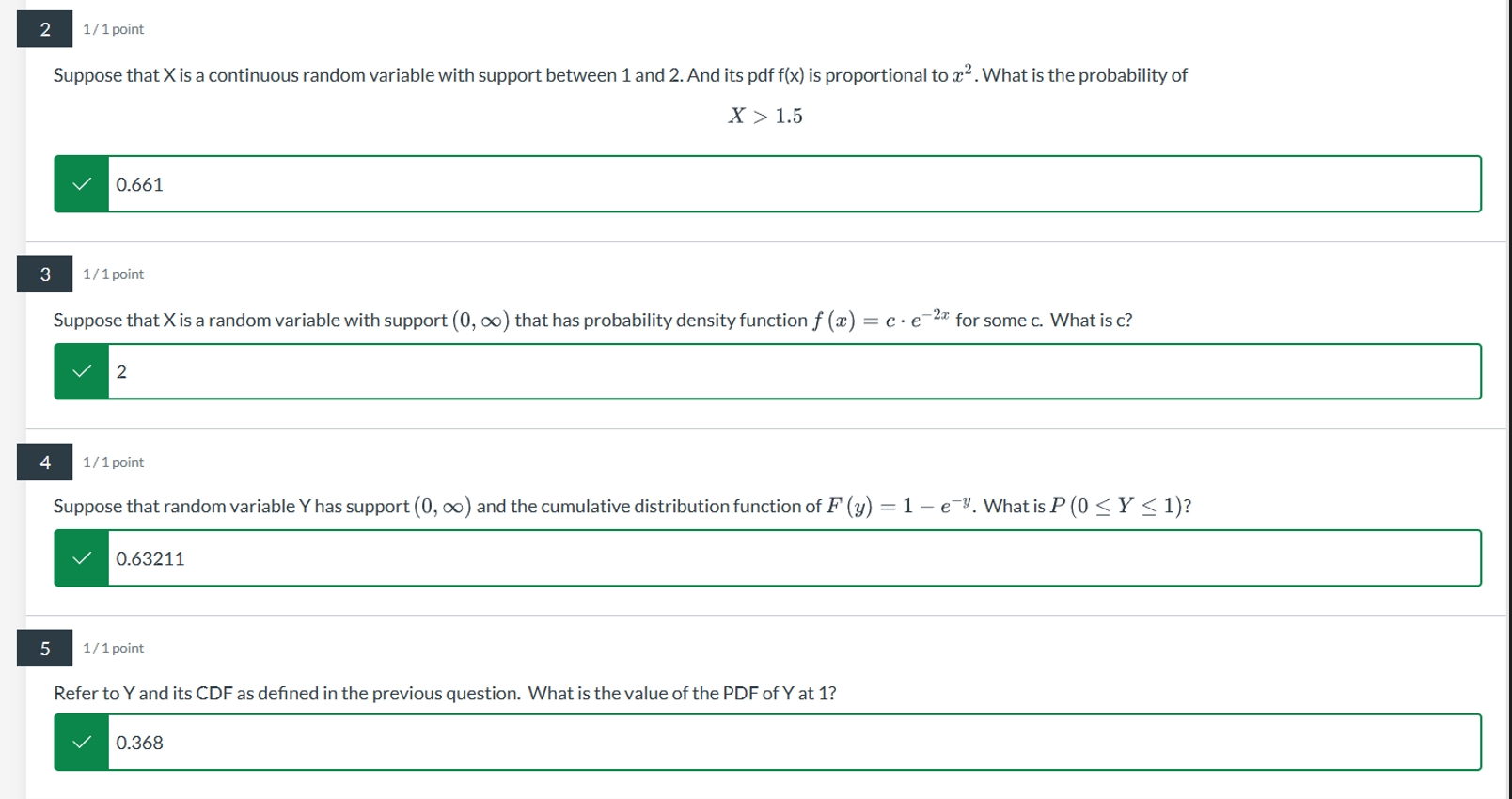 Solved X>1.5 0.661 1/1 point Suppose that X is a random | Chegg.com