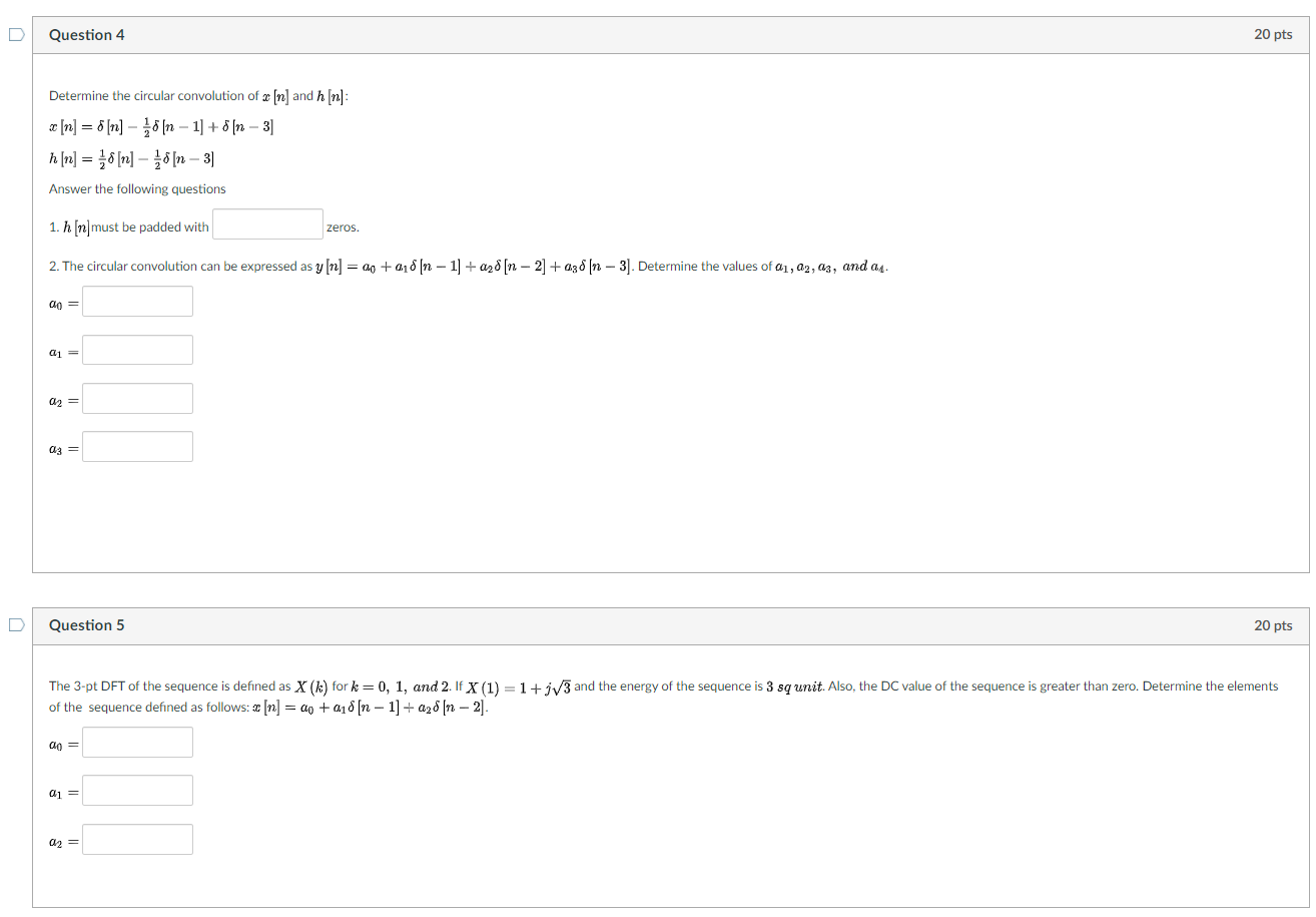 Solved Question 4 20 pts Determine the circular convolution | Chegg.com