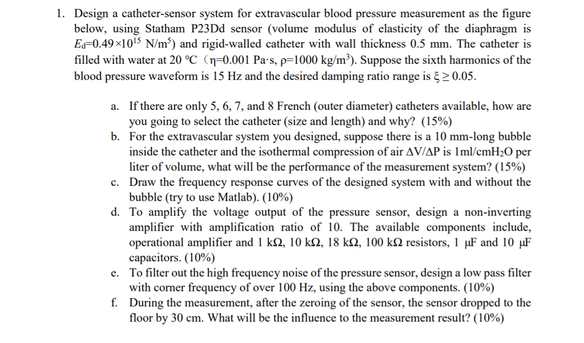 1. Design a catheter-sensor system for extravascular | Chegg.com