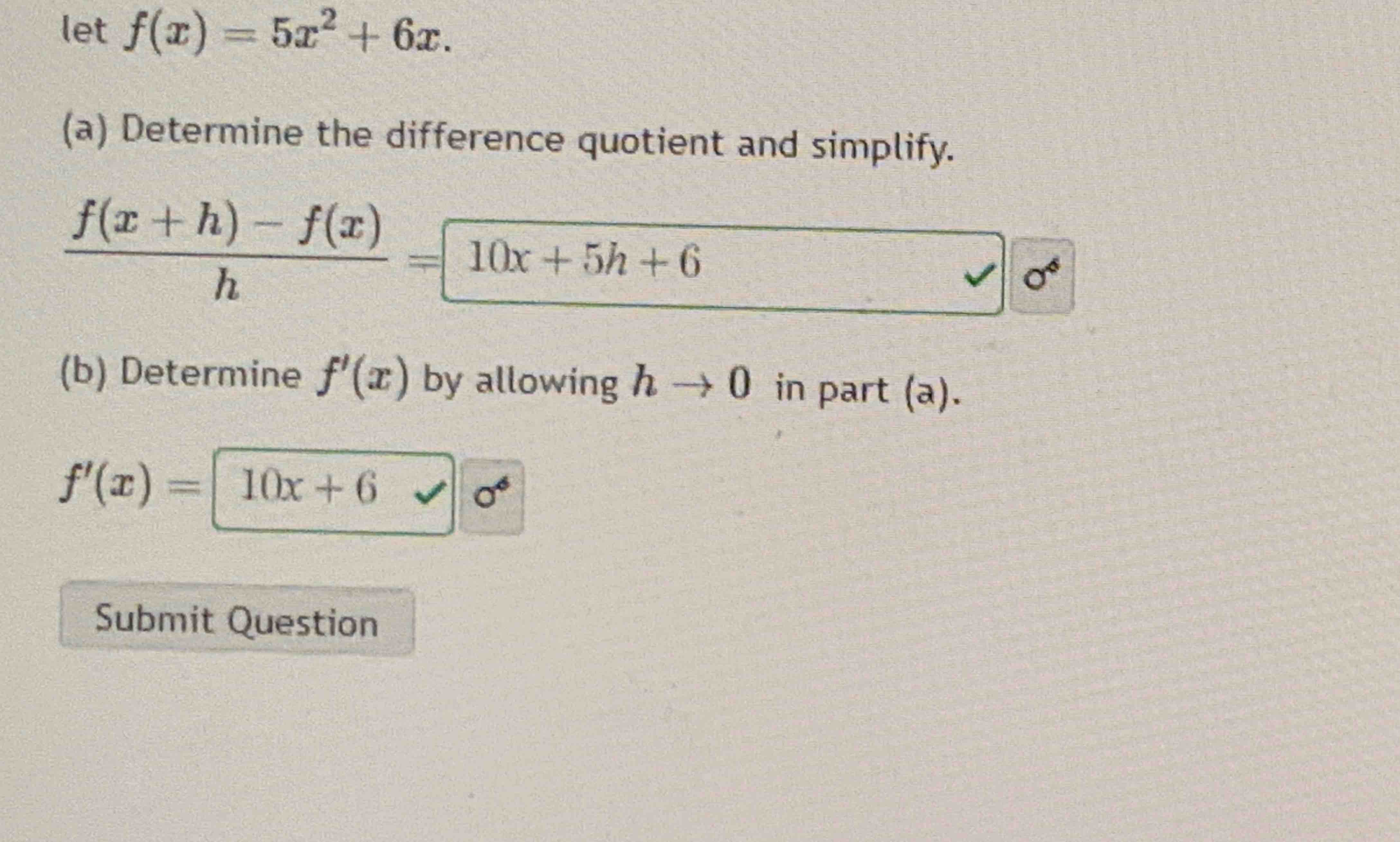 Solved let f(x)=5x2+6x.(a) ﻿Determine the difference | Chegg.com