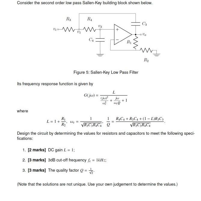 Solved Consider the second order low pass Sallen-Key | Chegg.com