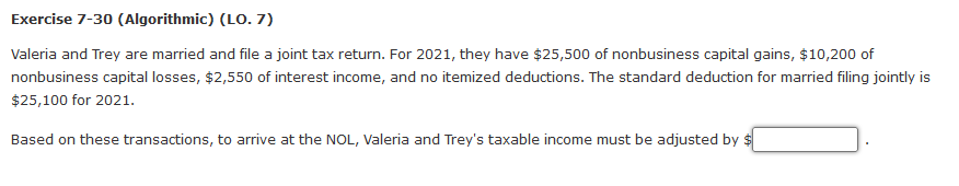 Solved Exercise 7-30 (Algorithmic) (LO. 7) Valeria and Trey | Chegg.com