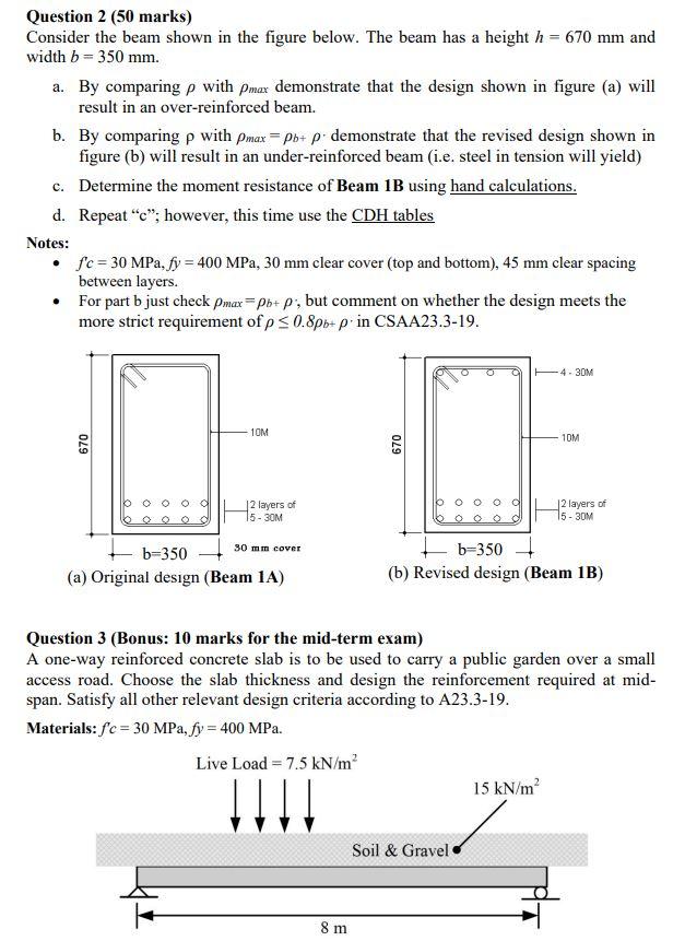 Solved Question 2 (50 marks) Consider the beam shown in the | Chegg.com