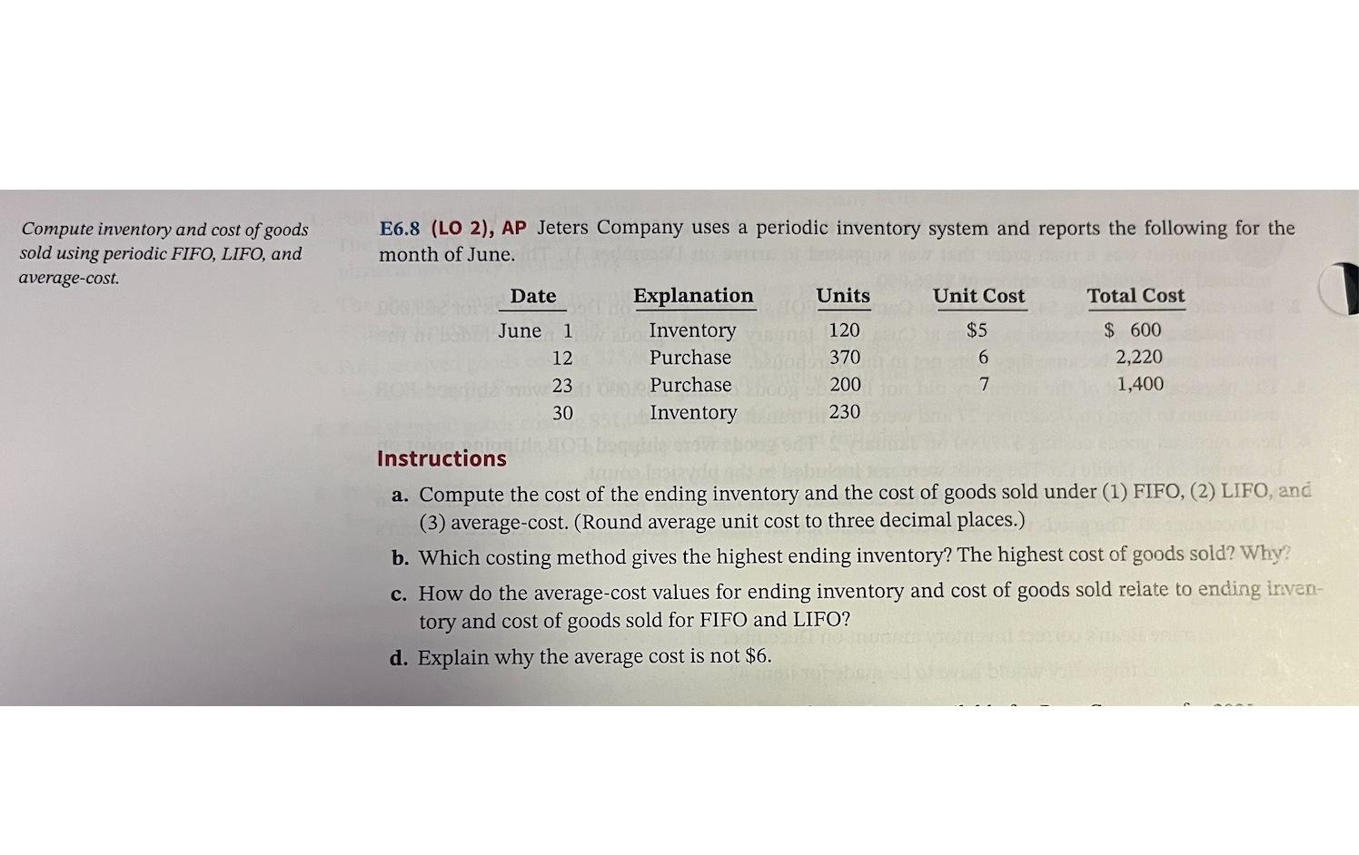 Solved Compute inventory and cost of goods E6.8 (LO 2), AP | Chegg.com
