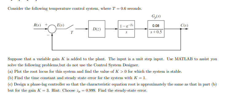 Consider the following temperature control system, | Chegg.com