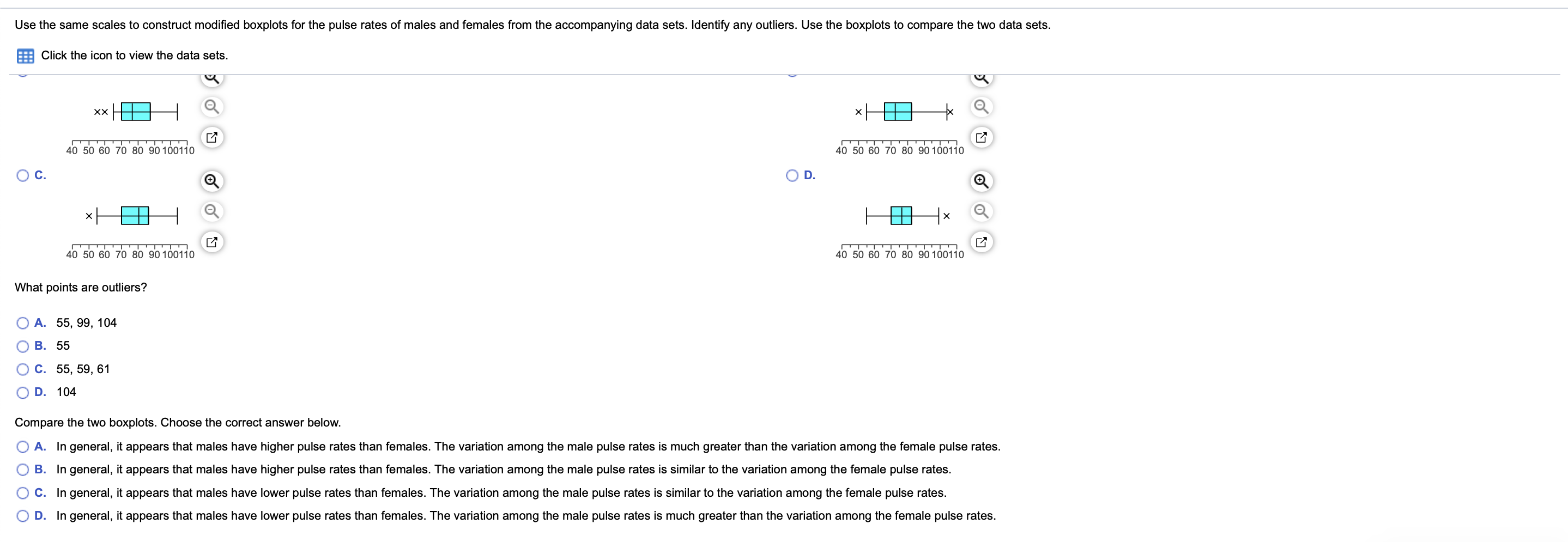 Solved Use the same scales to construct modified boxplots | Chegg.com