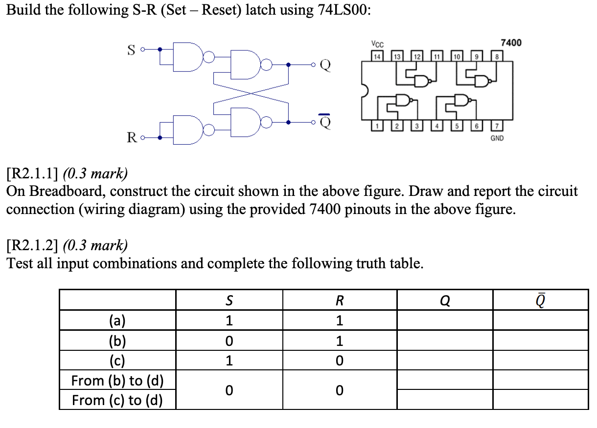 Solved Build the following S-R (Set – Reset) latch using | Chegg.com