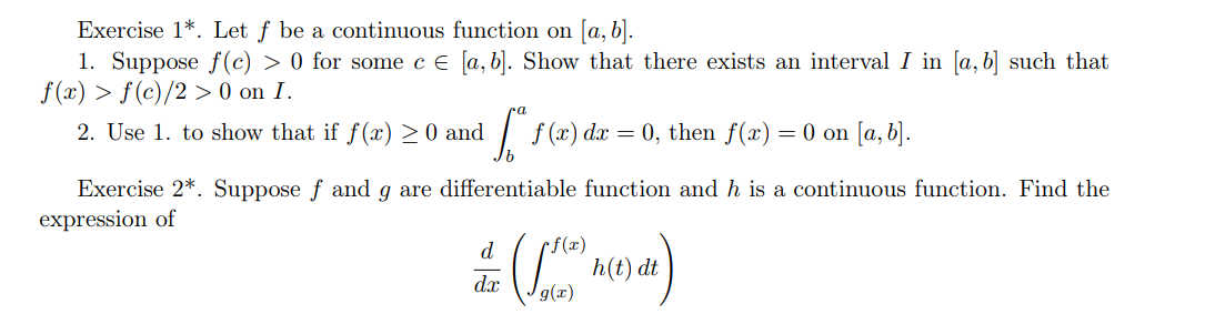 Solved Exercise 1∗. Let f be a continuous function on [a,b]. | Chegg.com