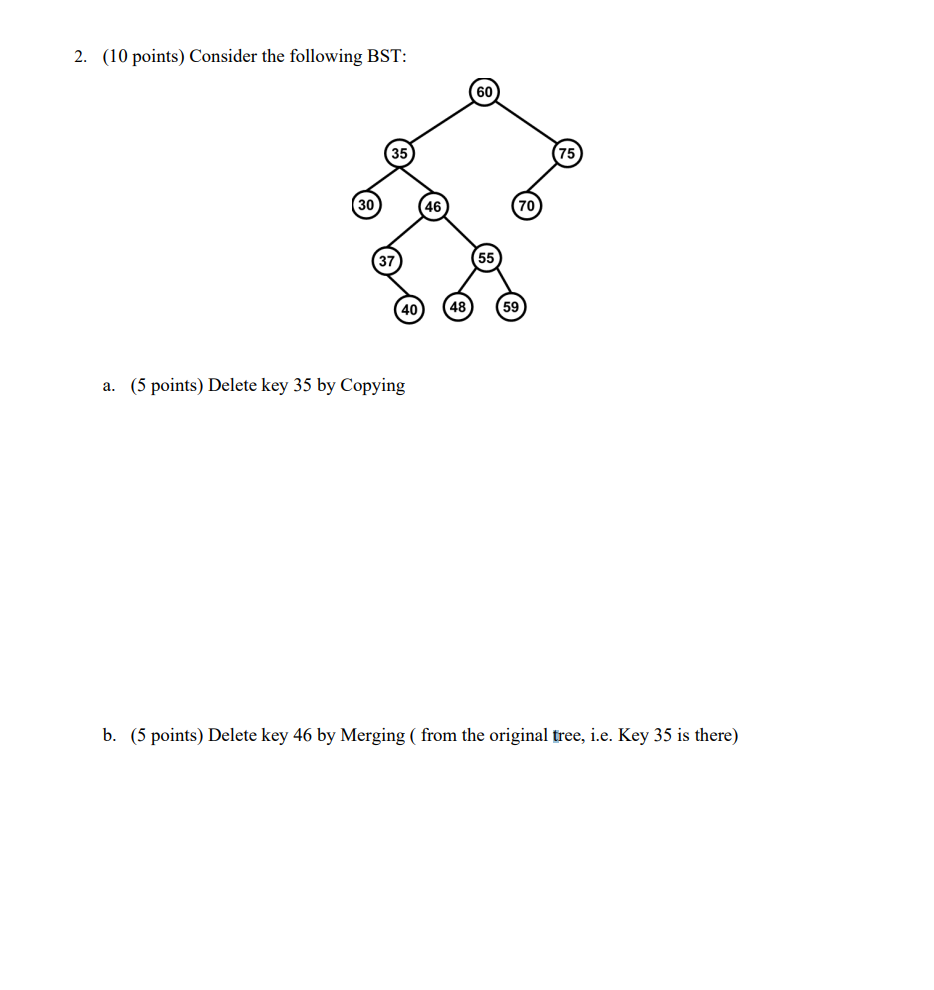 Solved 2. (10 points) Consider the following BST: a. (5 | Chegg.com