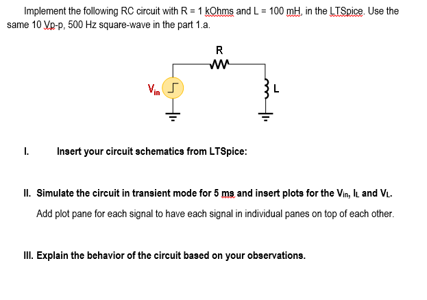 Solved Implement the following RC circuit with R = 1 kOhms | Chegg.com