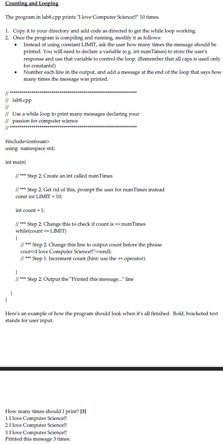 Solved The program in lab8.cpp prints "1 love Computer | Chegg.com