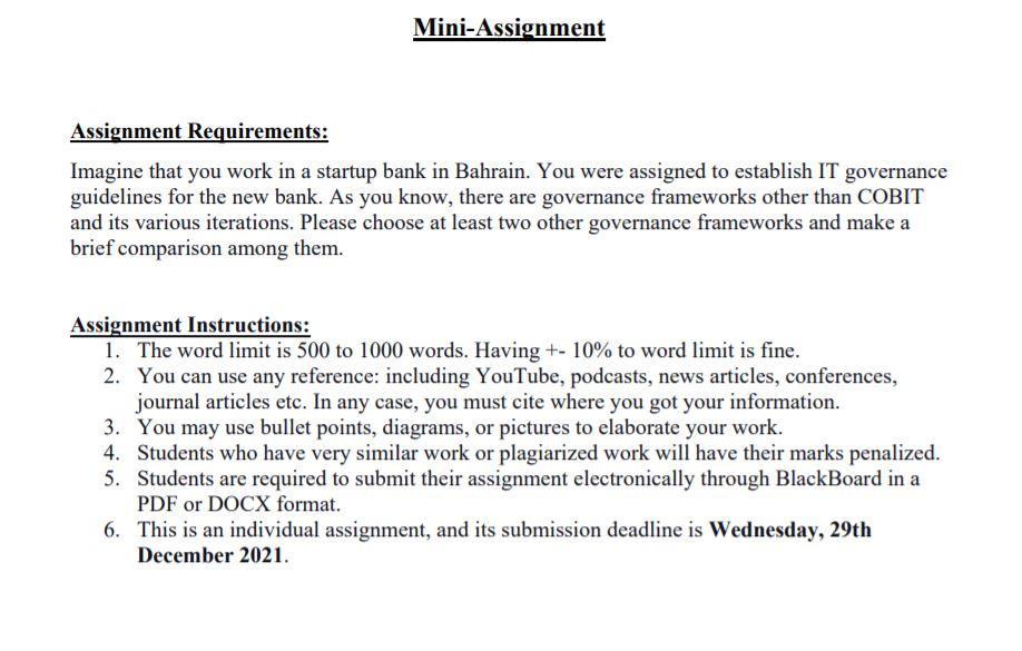 Solved Mini-Assignment Assignment Requirements: Imagine that | Chegg.com