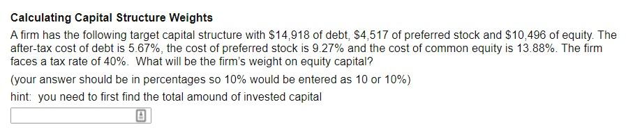 Solved Calculating Capital Structure Weights A firm has the | Chegg.com