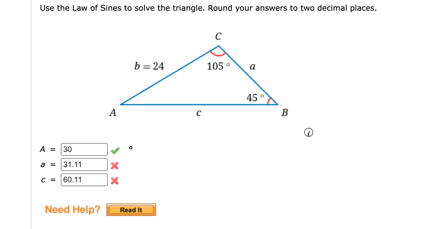 Solved Use the Law of Sines to solve the triangle. Round | Chegg.com