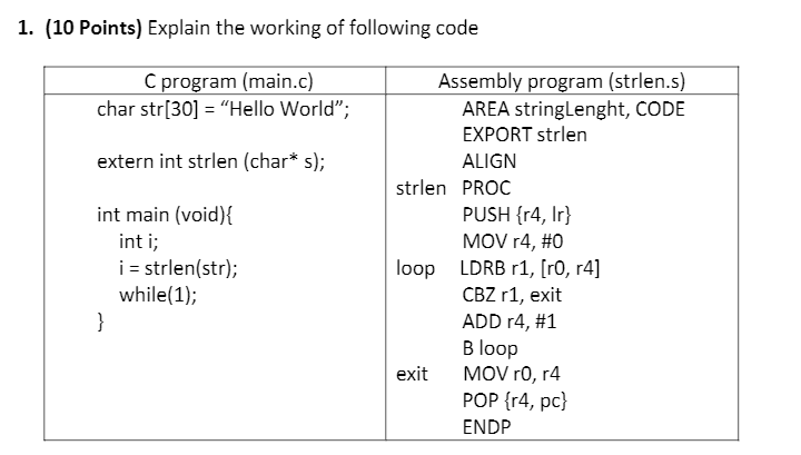 Solved 1. (10 Points) Explain the working of following code | Chegg.com
