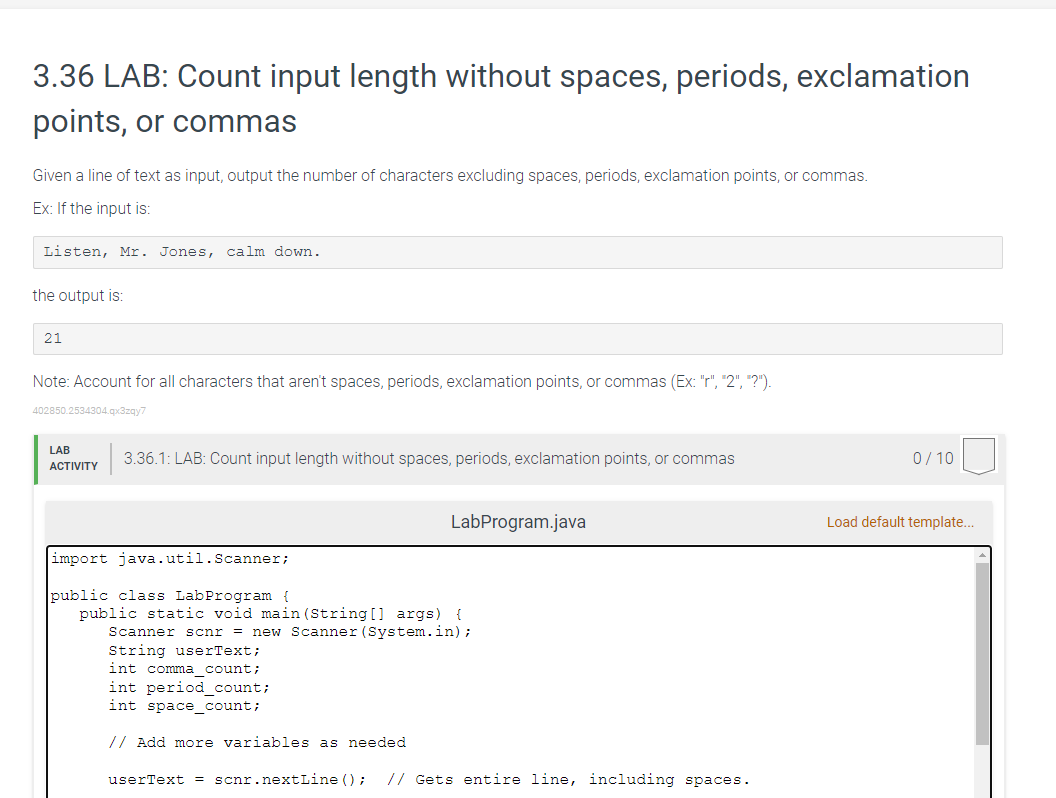 Solved 3.36 LAB: Count input length without spaces, periods, | Chegg.com