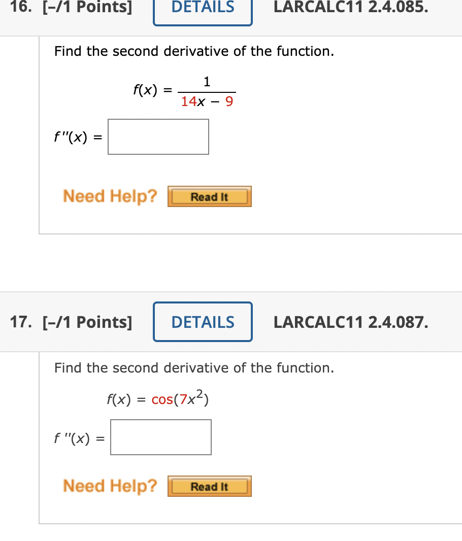 Solved Find the second derivative of the function. | Chegg.com