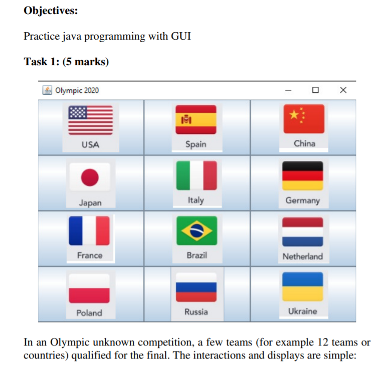 Objectives: Practice java programming with GUI Task | Chegg.com