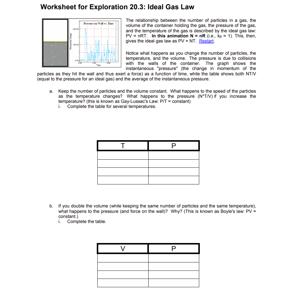 Solved Worksheet for Exploration 20.3: Ideal Gas Law | Chegg.com